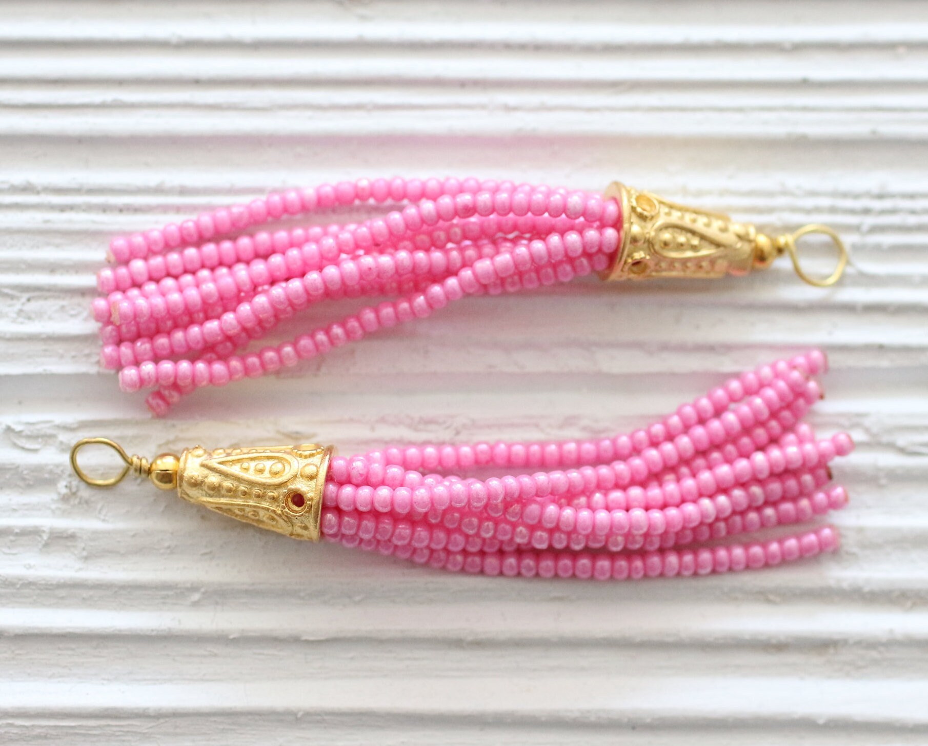 Pink Beaded Tassel Seed Bead Tassel Gold Cap Tassel Tassels Etsy