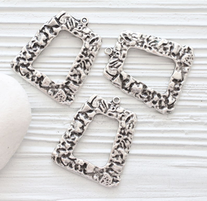 Rectangle Pendant Silver Hammered Metal Pendant Large Silver - Etsy