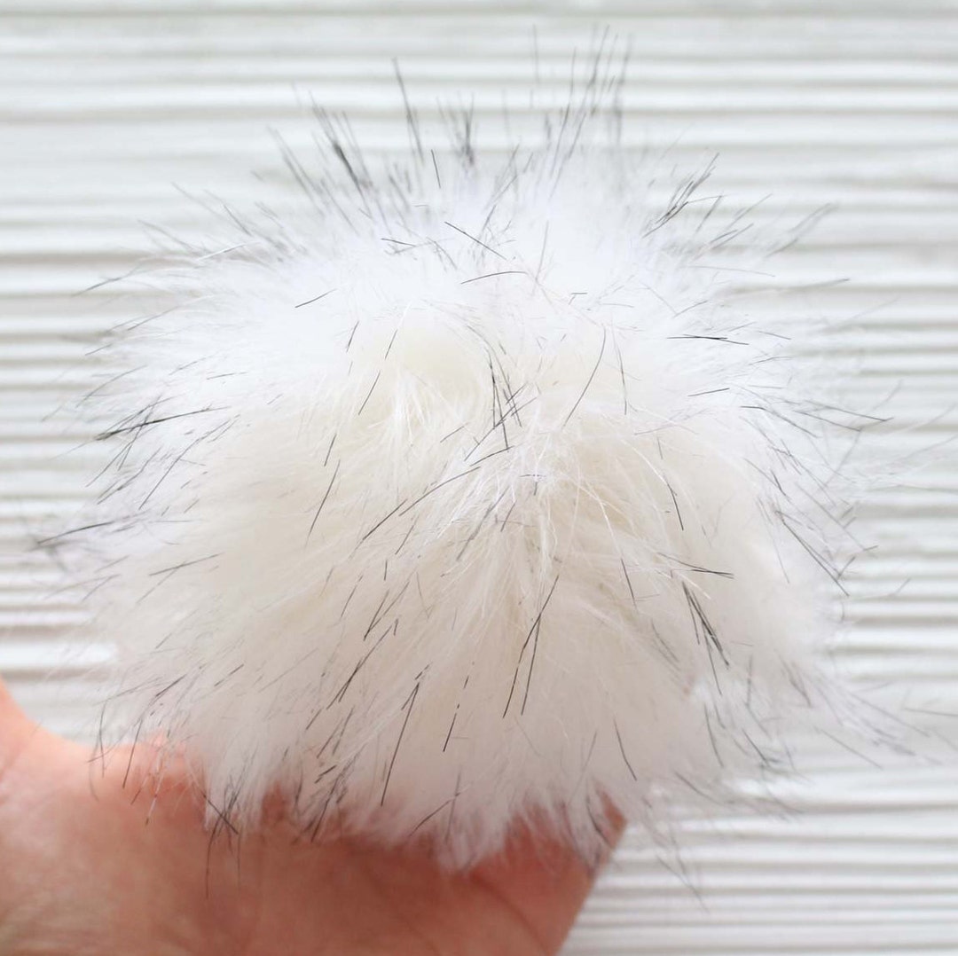 White Faux Fur Pom Pom, 5 Pom Poms for Hats Keychains Purses Bridal ...