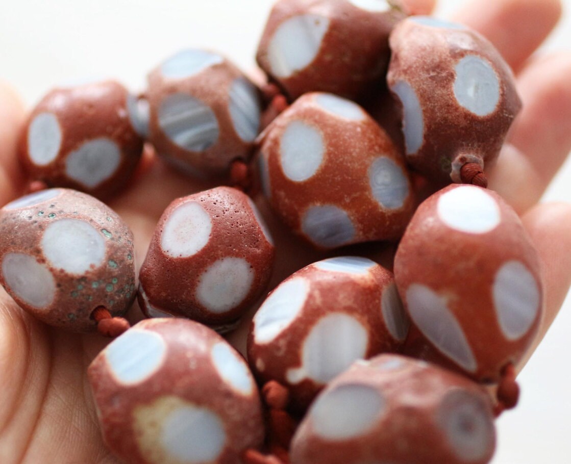 6pc large agate beads, copper, loose gemstones, large nugget agate ...