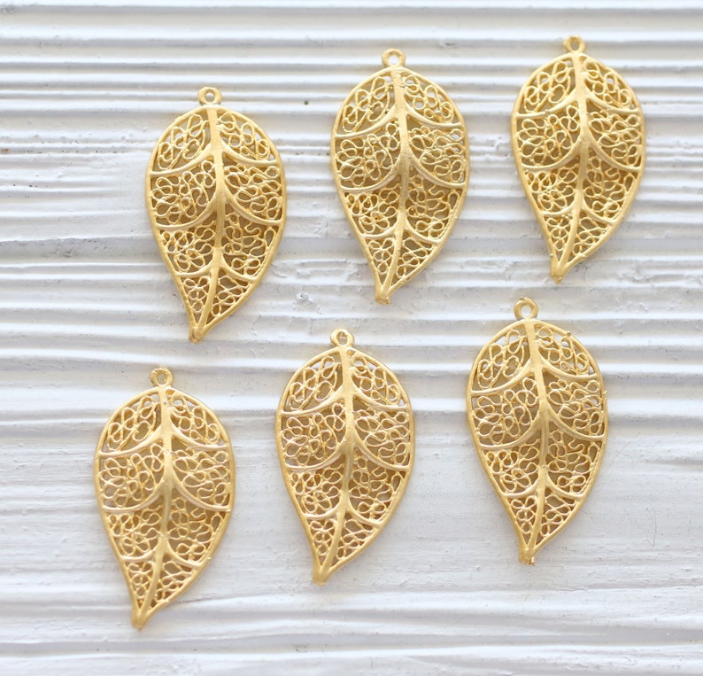 2pc Leaf Pendant Charm Gold Filigree Leaf Filigree Leaf - Etsy