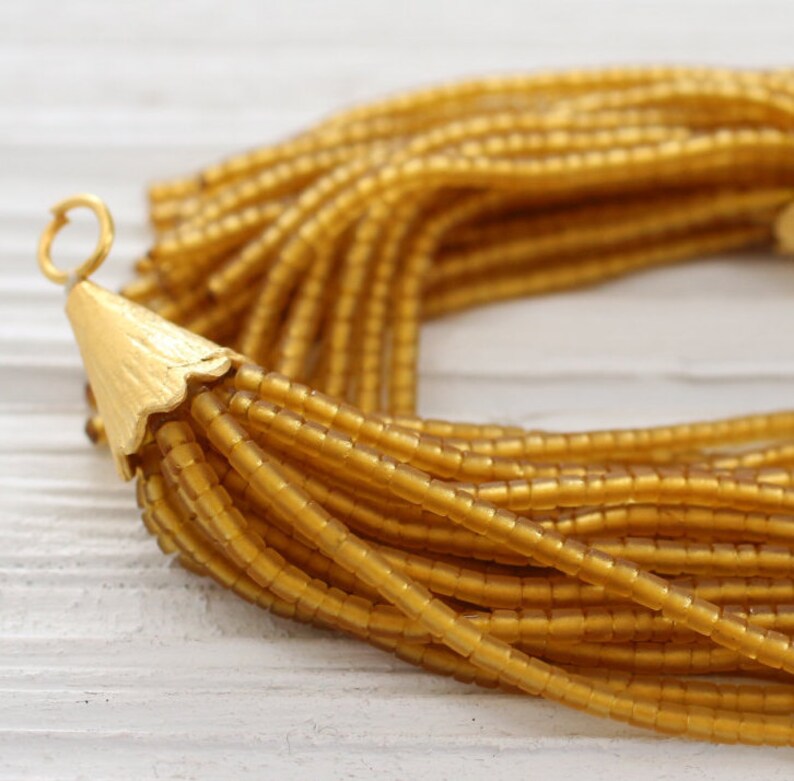 Golden Yellow Bead Tassel, Beaded Tassel, Gold Cap Tassel, Golden ...