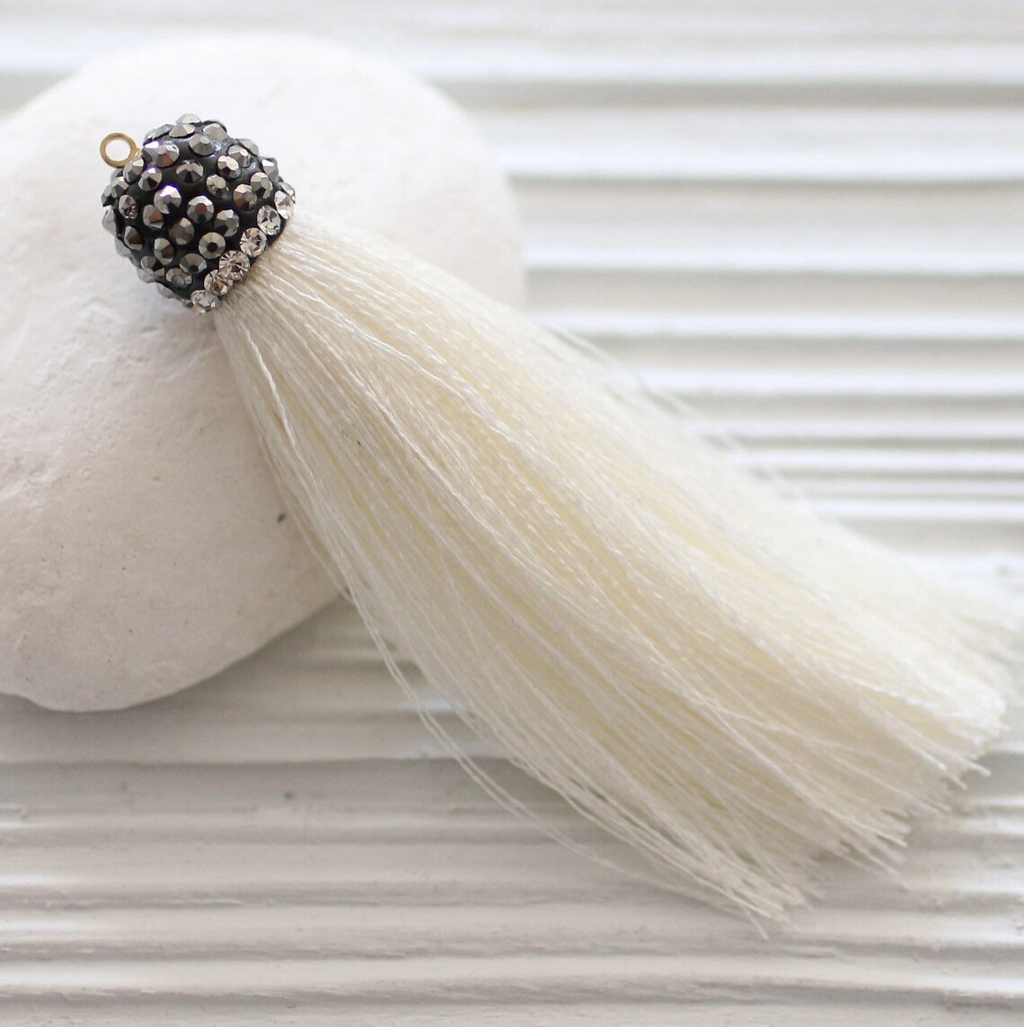 Ivory Tassel With Rhinestone Cap, off White, Ivory Silk Tassel, Tassel ...