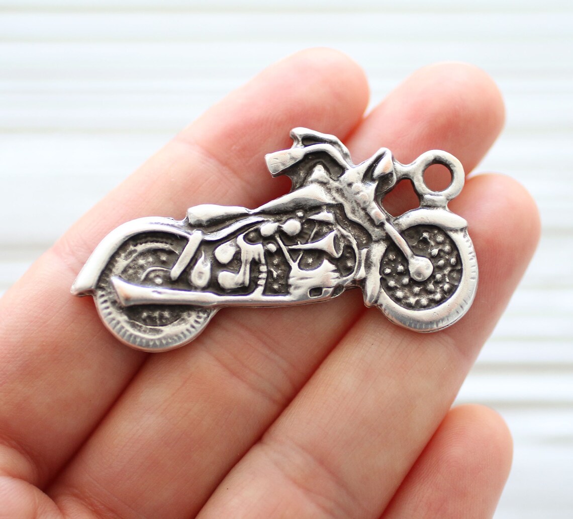 Motorcycle pendant silver large motorcycle charm rustic | Etsy