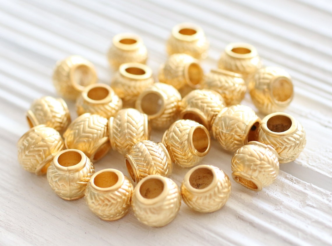 10pc Matte Gold Rondelle Beads, Large Gold Metal Beads, Heishi Beads ...