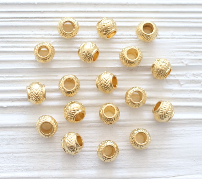 10pc Matte Gold Rondelle Beads, Large Gold Metal Beads, Heishi Beads ...