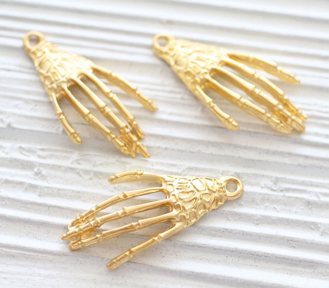 2pc Skeleton Pendant, Gold Skeleton Hand Charm, Halloween Pendant Gold ...
