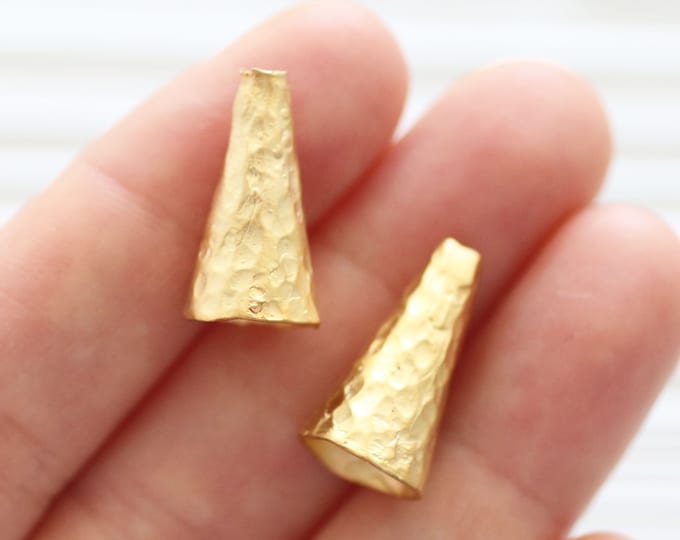 2pc Large Gold Bead Caps, Gold Tassel Caps, Bead Cones, Large End Caps ...