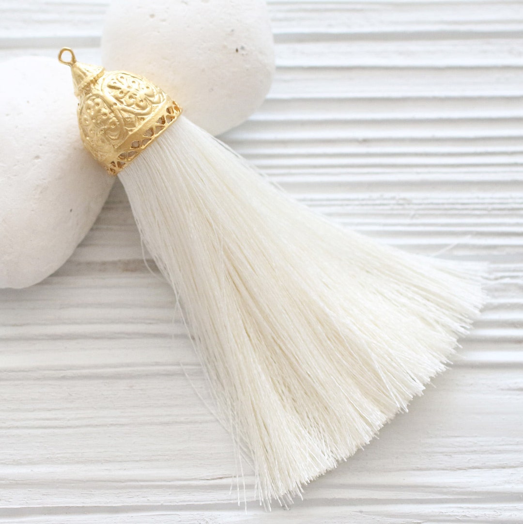 Extra Large Ivory Silk Tassel With Rustic Gold Tassel Cap, Thick Silk ...