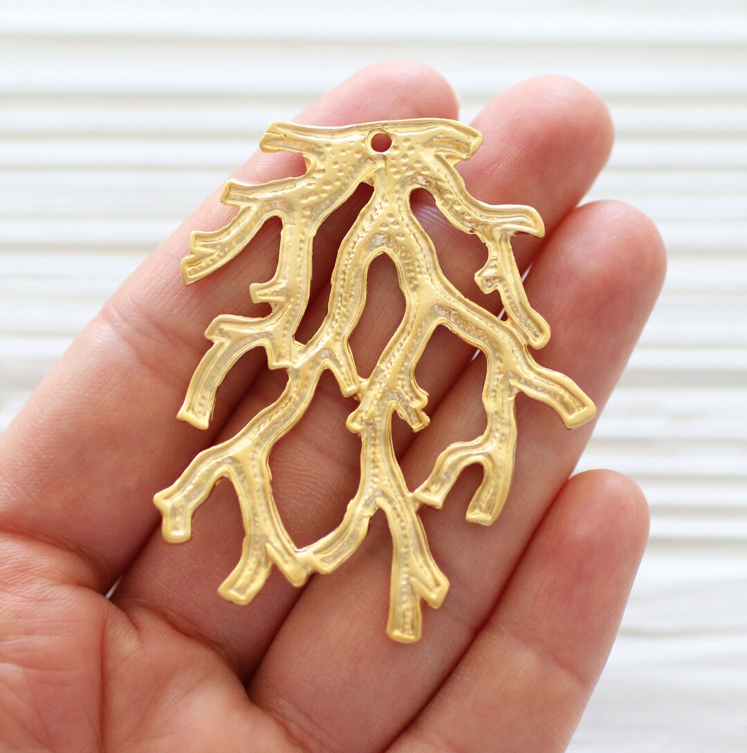 Rustic Leaf Branch Pendant, Gold Filigree Branch Pendant, Tree Branch ...