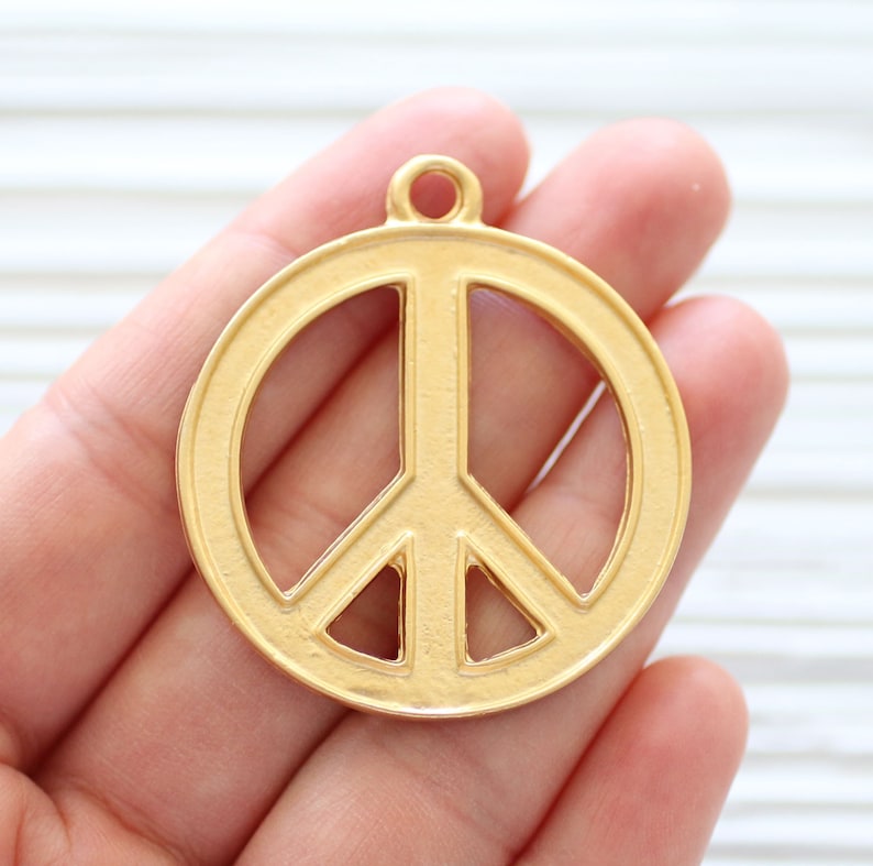 Peace Pendant Gold Peace Gold Peace Sign Large Gold - Etsy