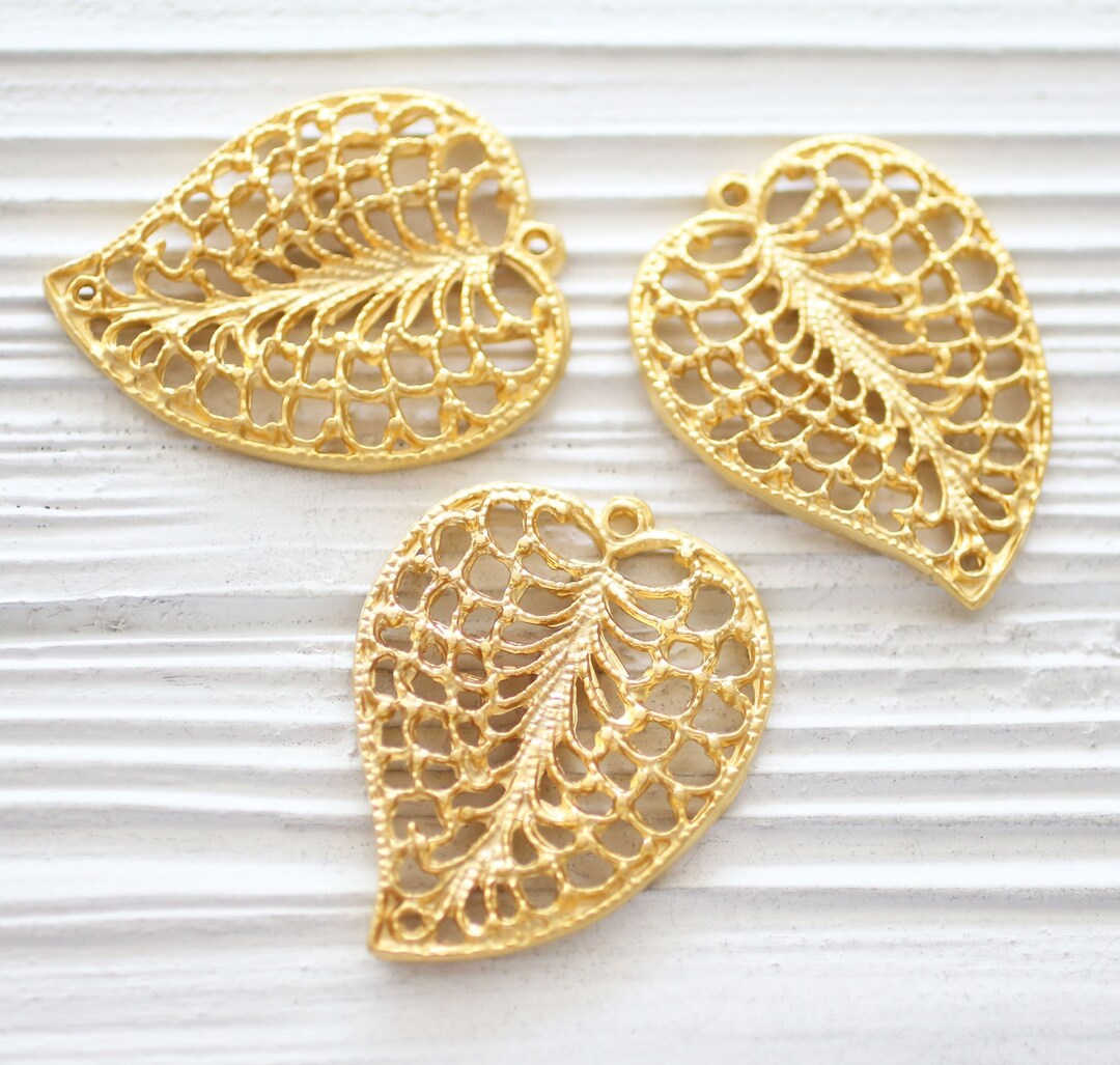 Leaf Pendant Gold, Filigree Leaf Pendant Connector, Filigree, Filigree ...