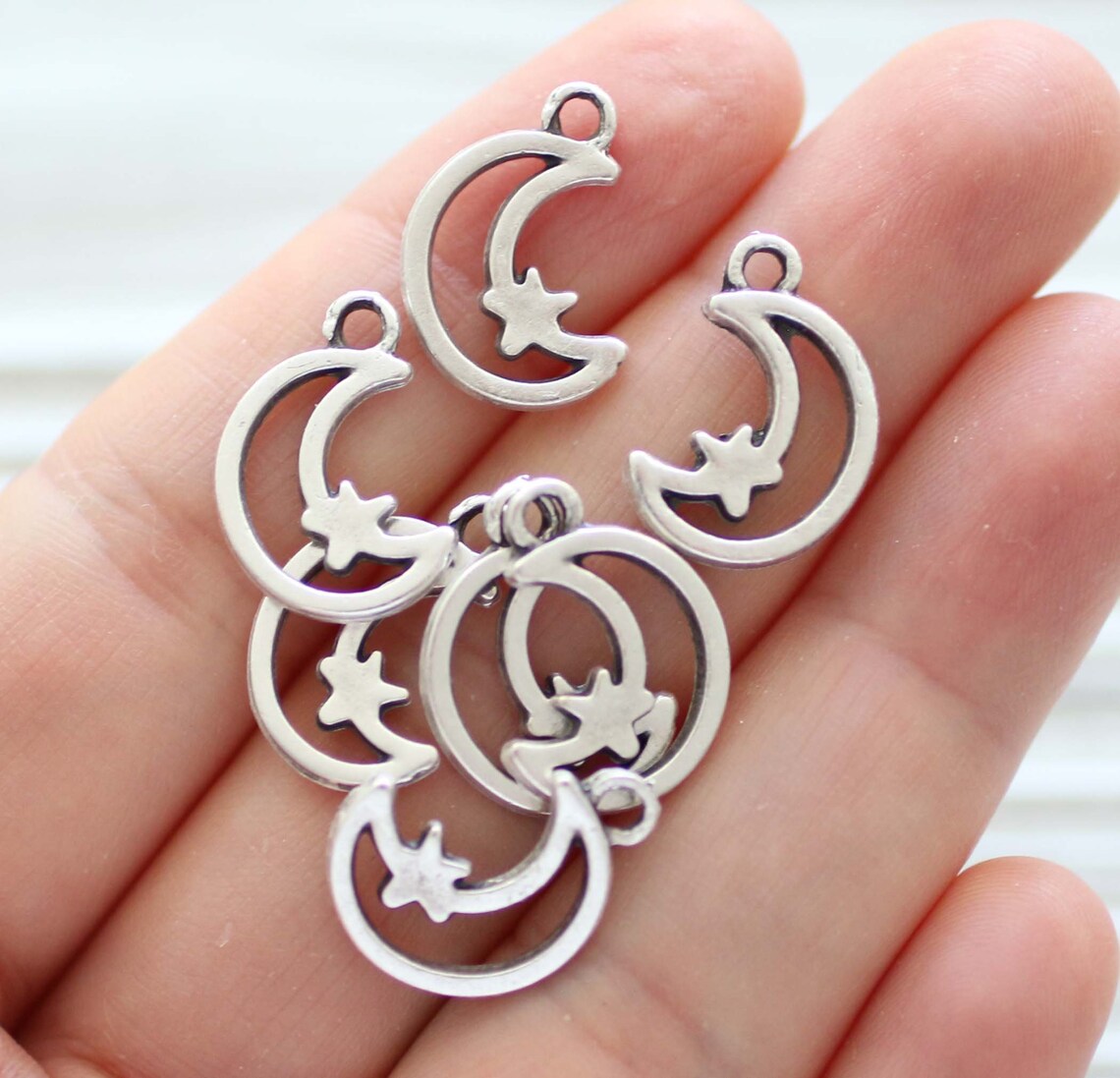 10pc moon and star charm crescent charm with star silver | Etsy