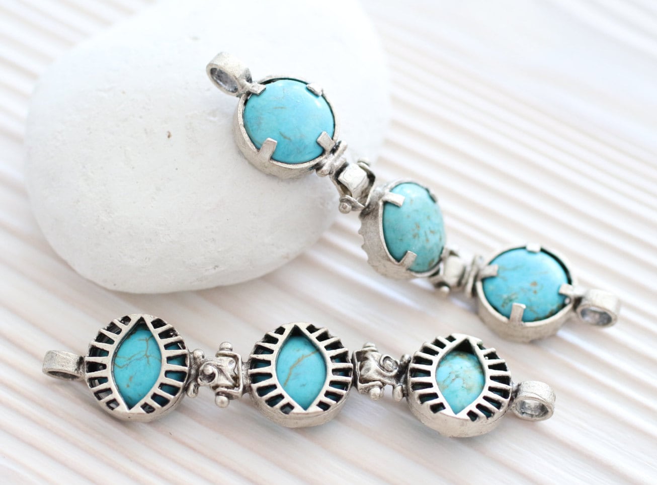 Turquoise pendant connector, gemstone connector, bracelet connector ...