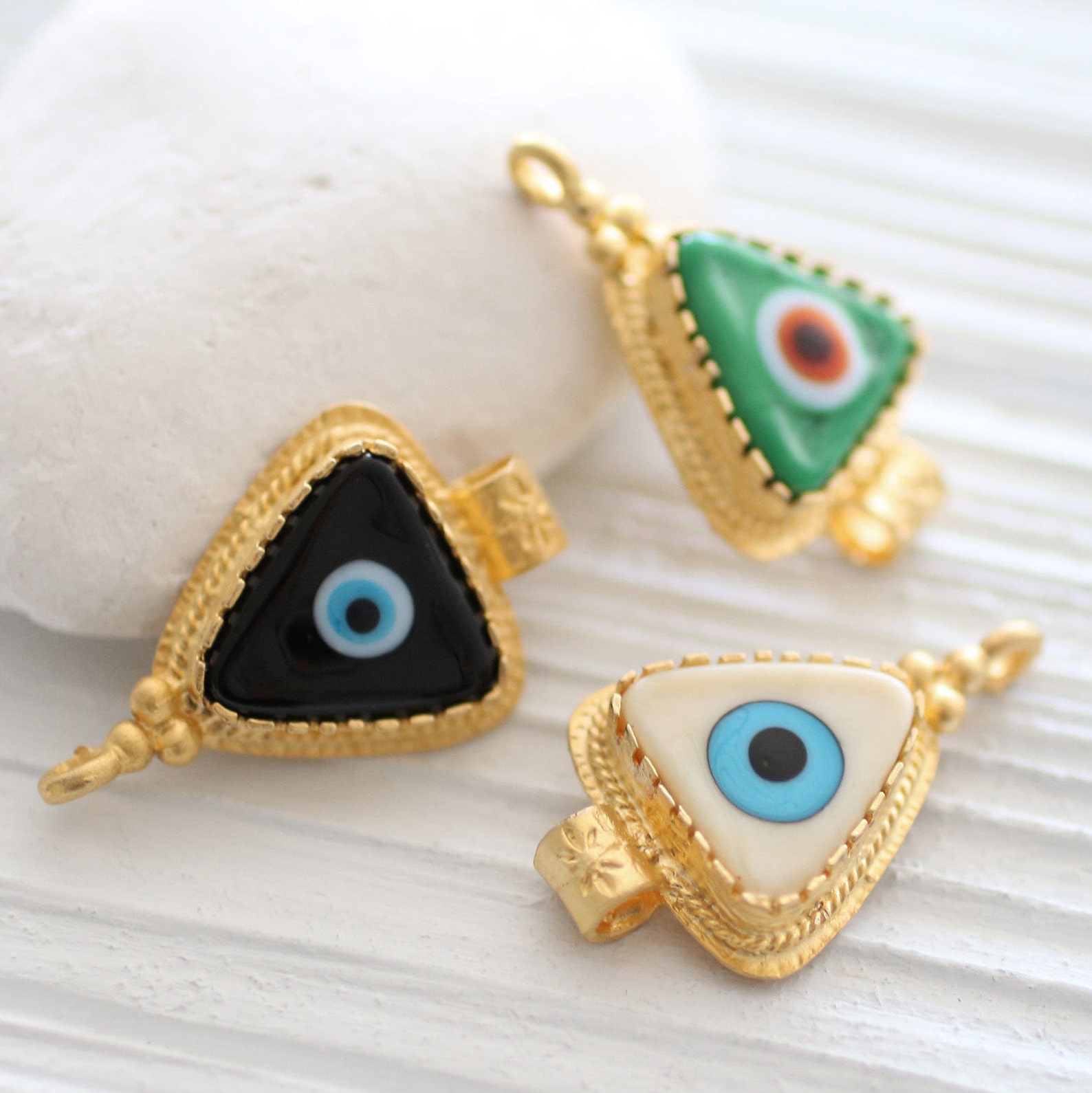 Black Evil Eye Pendant, Gold Connectors, Ornate, Evil Eye Findings ...