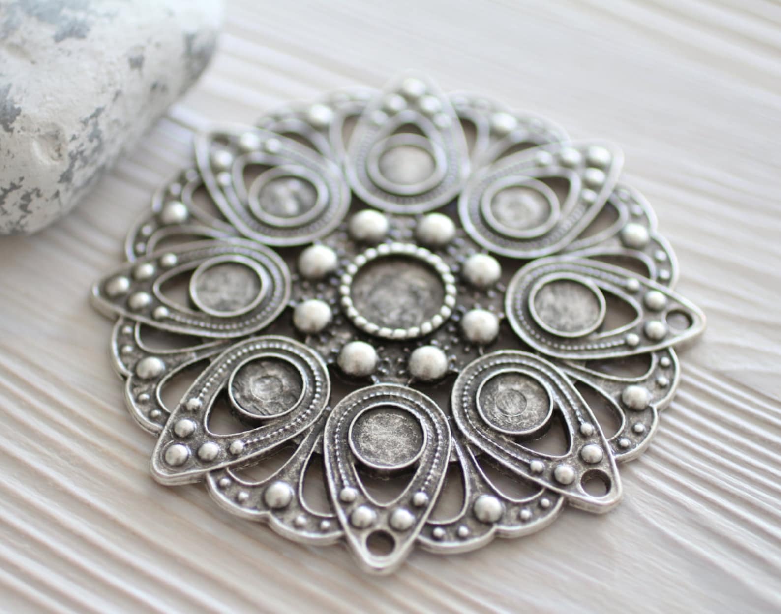 Large Silver Pendant, Multi Strand Connector Pendant, Focal Antique ...