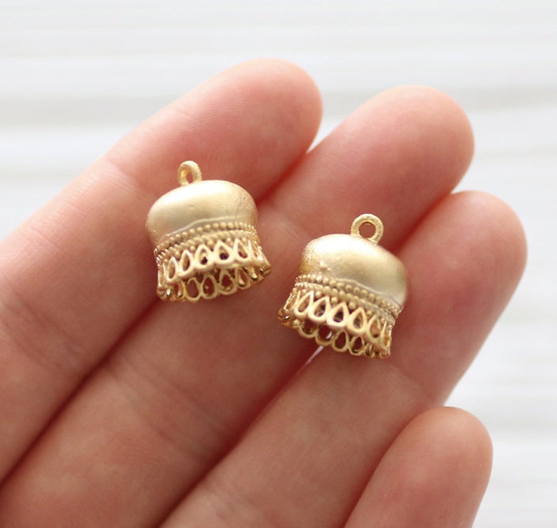 2pc Large Gold Tassel Caps, Bead Cones, Filigree Bead Caps, Large End ...