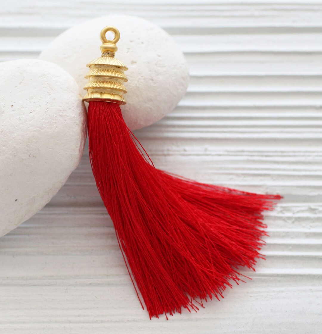 Gold Cap Red Silk Tassel, Crimson, Long Silk Tassel, Tassel Pendant ...