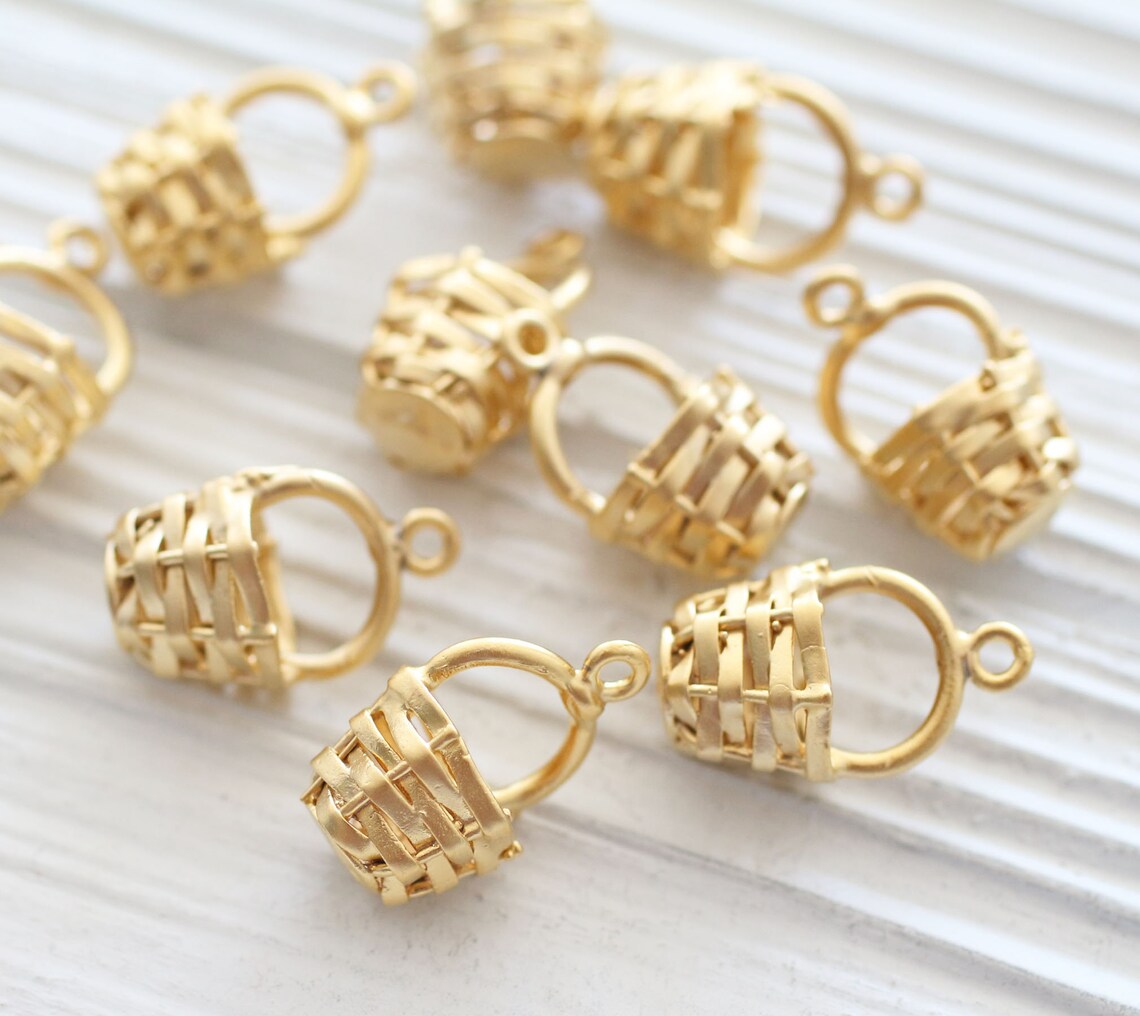 4pc Large Basket Charms Gold Craft Charms Necklace Charm | Etsy