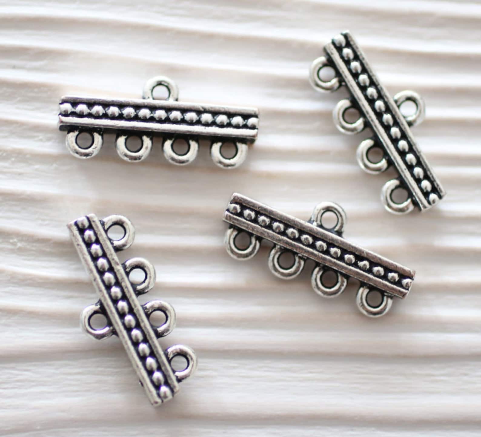 4pc Silver Connector, Multi Strand Connector, Silver End Bars, Necklace ...