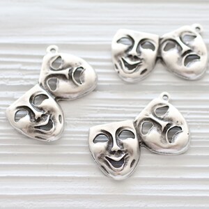 Theater Mask Pendant, Face Pendant, Silver Pendant, Theatrical Mask ...