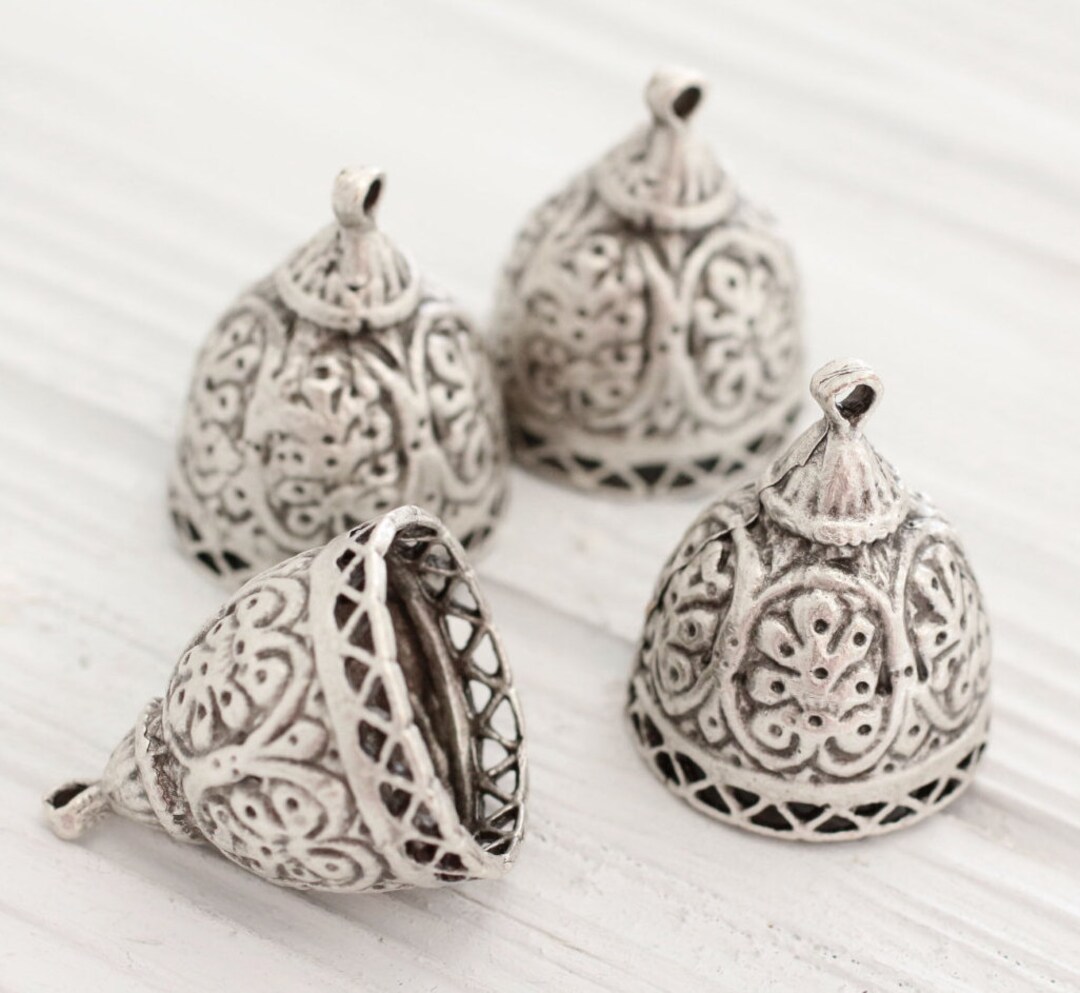 2pc Large Silver Tassel Cap, Bead Caps, Bead Cones, Silver Bead Cap ...