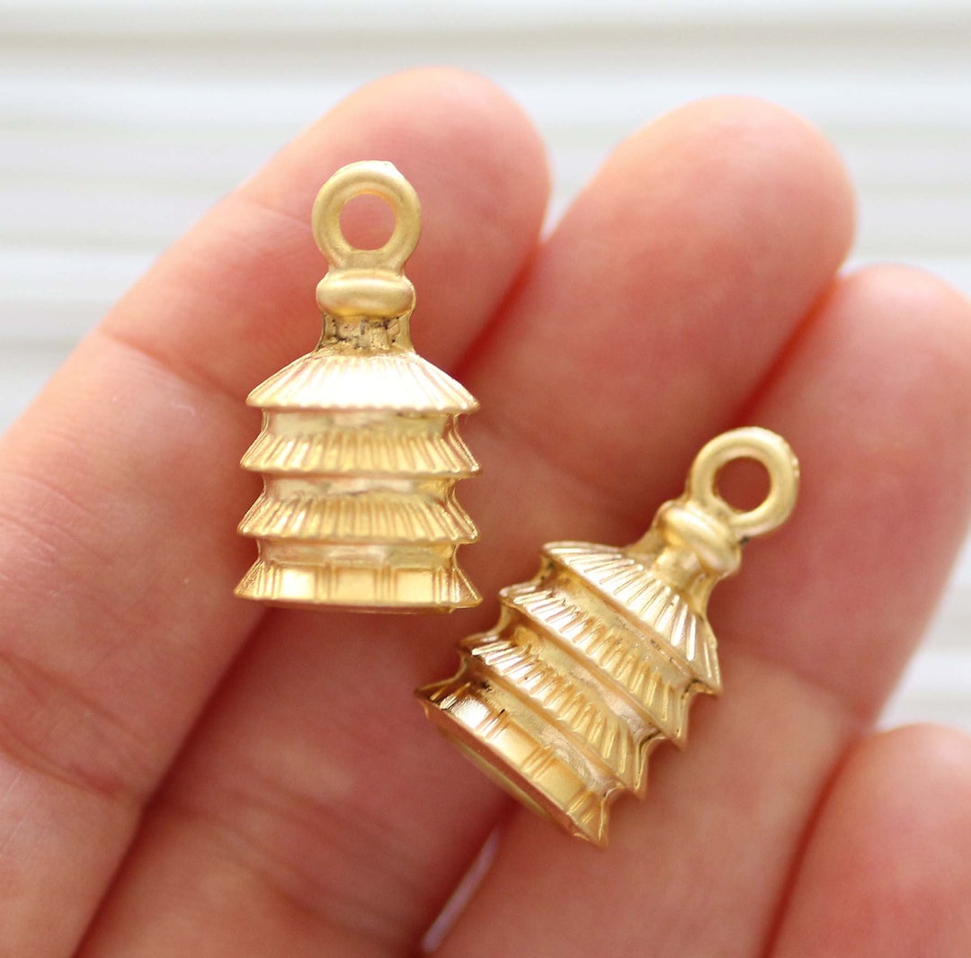 2pc Large Gold End Caps, Tassel Caps, Bead Cones, Gold Cord End Caps ...