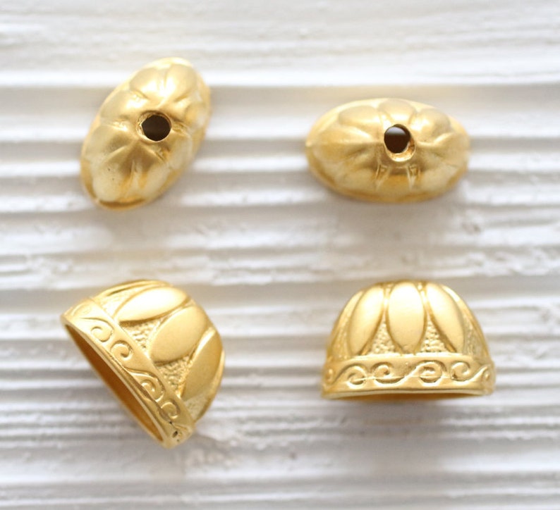2pc Large Gold Bead Caps, Gold Tassel Caps, Gold Bead Cones, Gold End ...