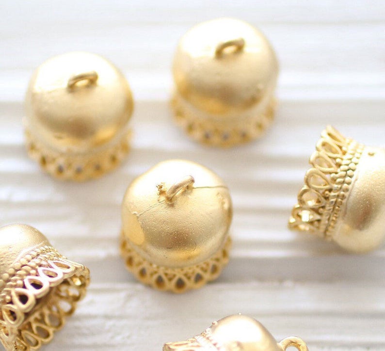 2pc Large Gold Tassel Caps, Bead Cones, Filigree Bead Caps, Large End ...