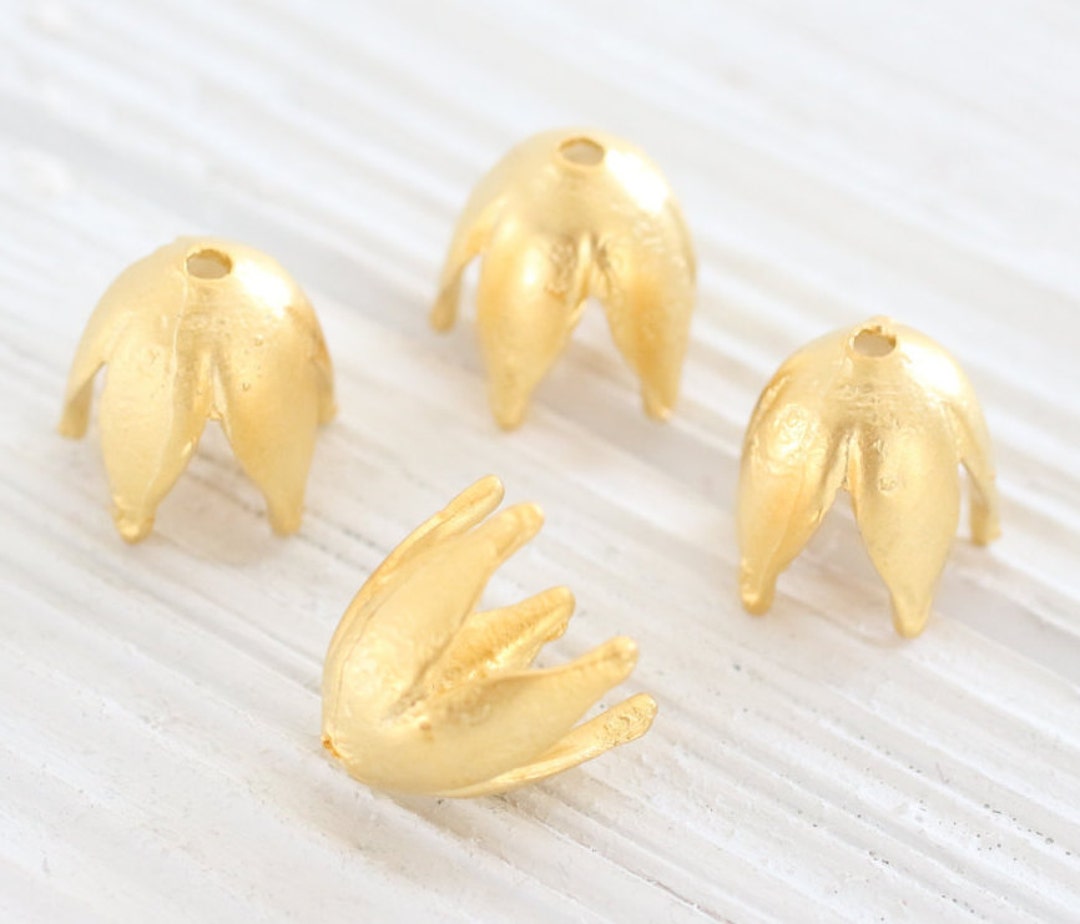 2pc Large Gold Bead Caps, Tulip, Flower Tassel Cap, Matte Gold, Tassel ...