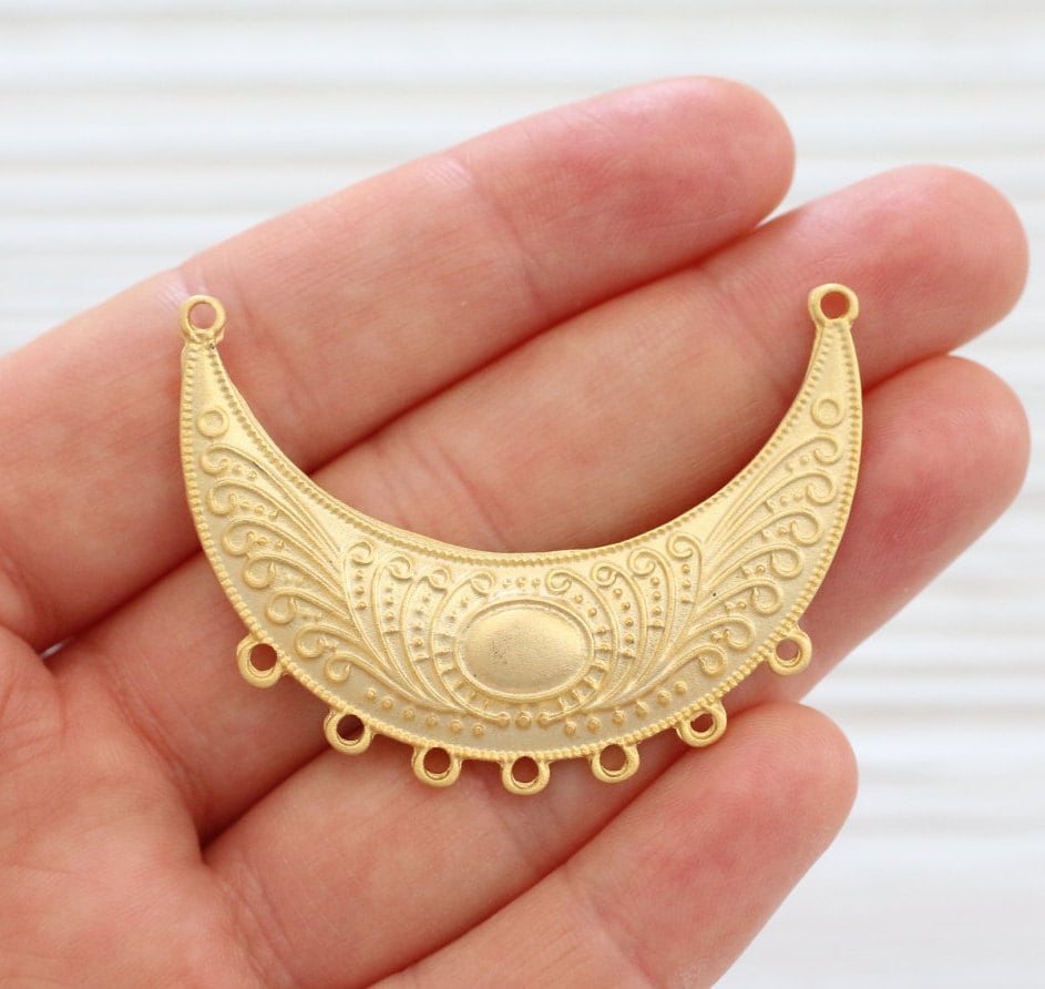 Tribal pendant connector, gold collar pendant, large gold multi strand ...