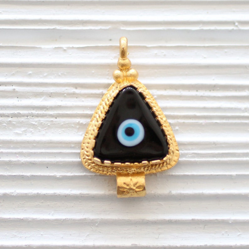 Black Evil Eye Pendant, Gold Connectors, Ornate, Evil Eye Findings ...