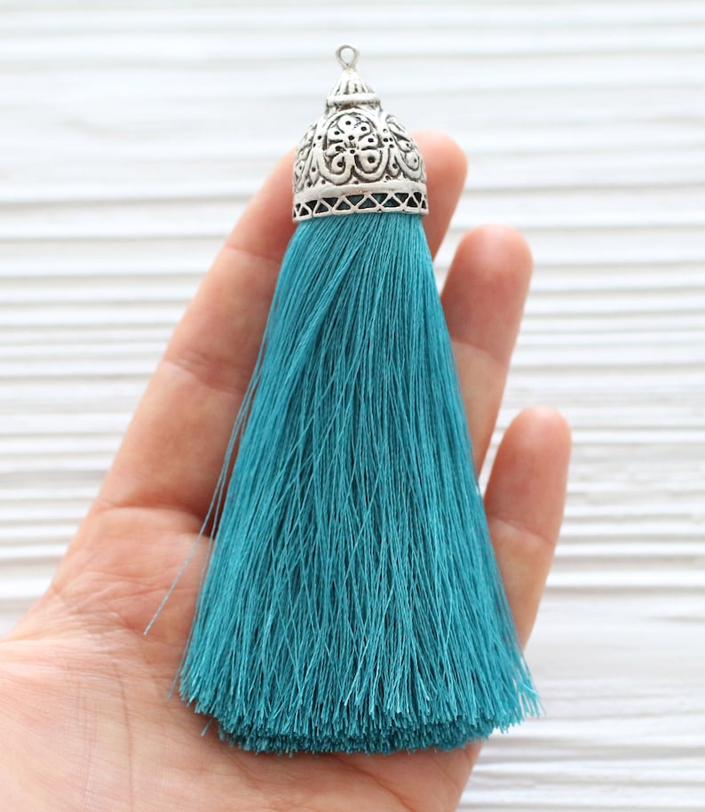 Extra Large Turquoise Silk Tassel With Rustic Silver Tassel - Etsy