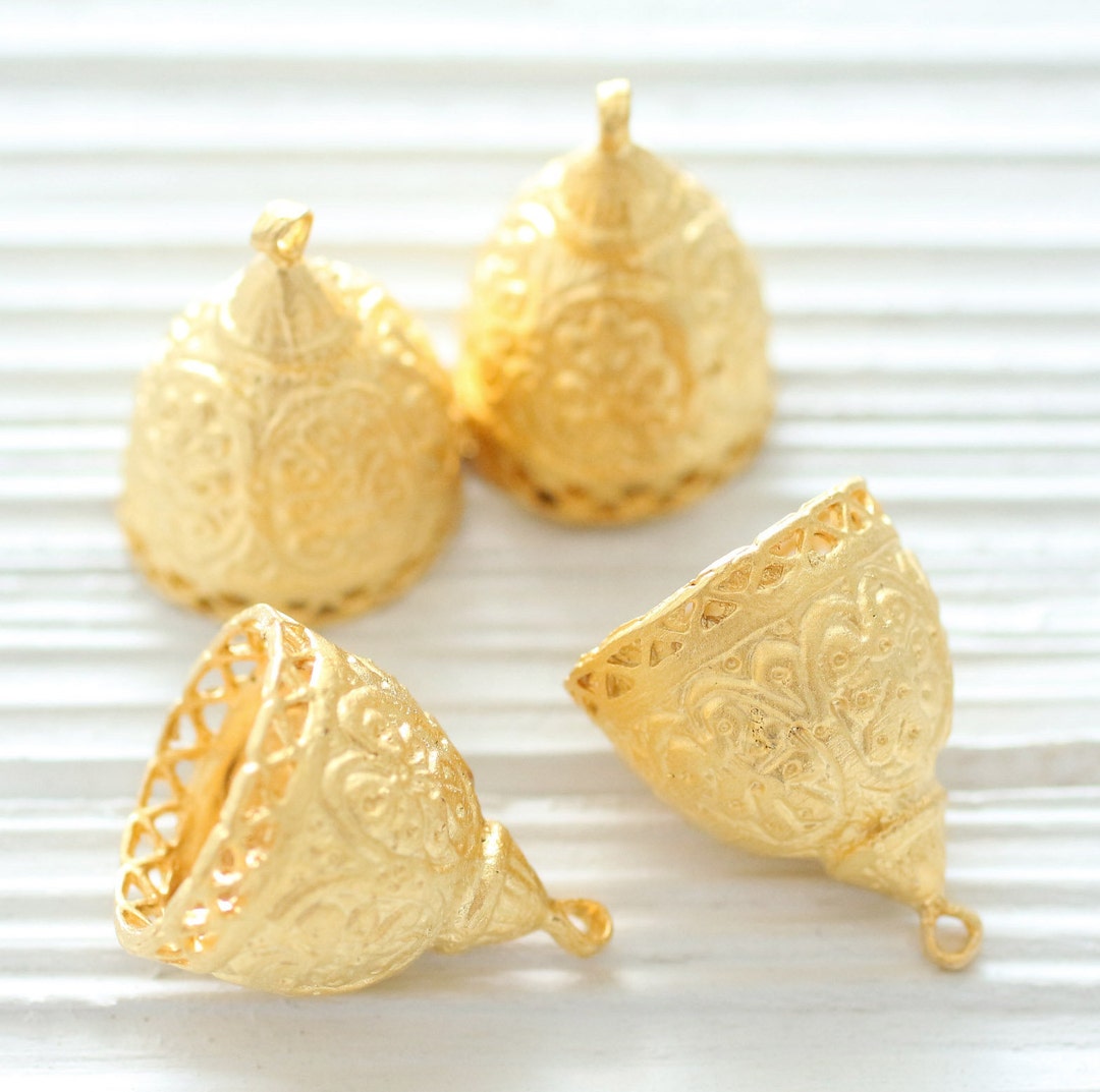 2pc Large Gold Tassel Cap, Large Bead Caps, Bead Cones, Gold Bead Cap ...