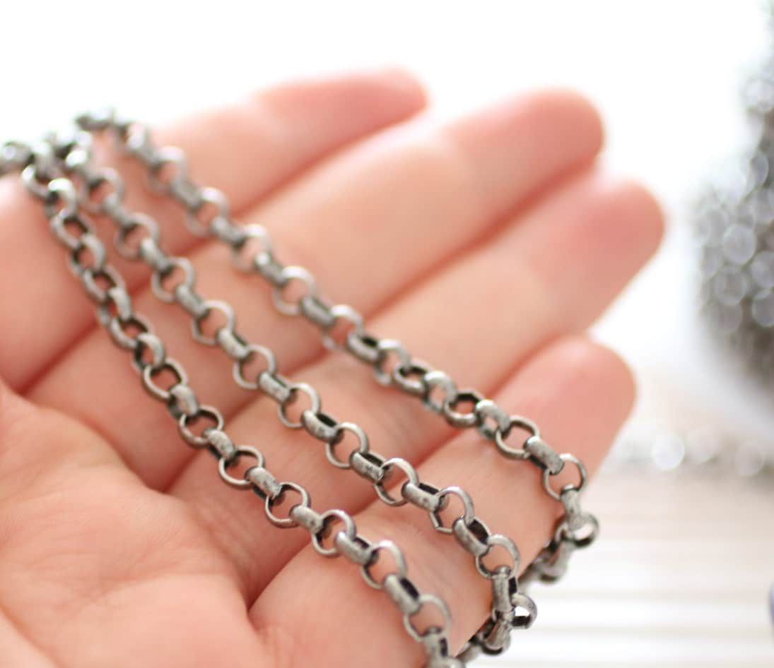 4.5mm brass chain, silver rolo chain, brass rolo chain, antique silver ...