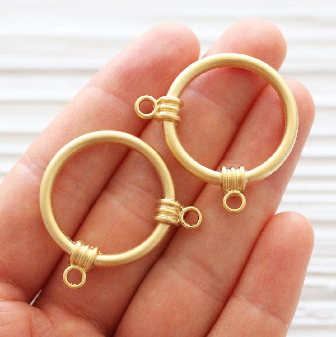 2pc Matte Gold Ring Pendant Connector, Circle Charm Pendant, Gold Round ...