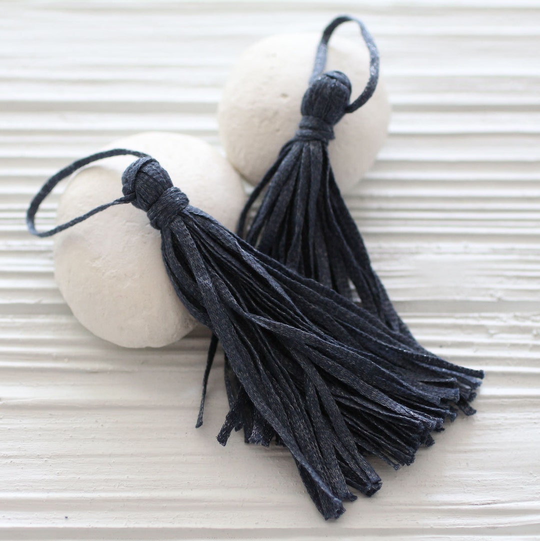 Dark Navy Gray Tassel, Navy Tassel, Shimmer Tassel, Hand Made, Cotton ...