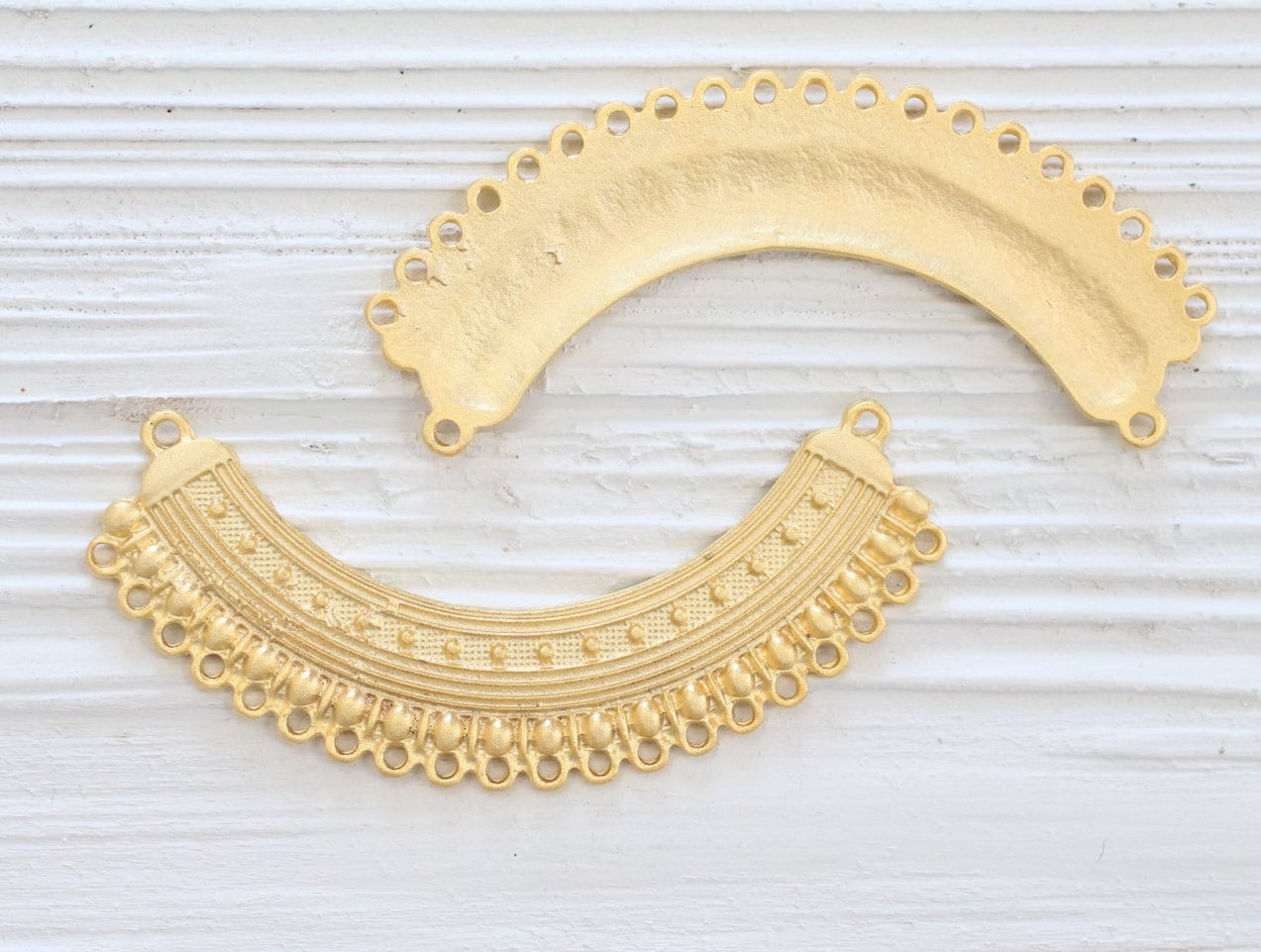 Gold crescent connector pendant, matte gold necklace bar, large multi ...