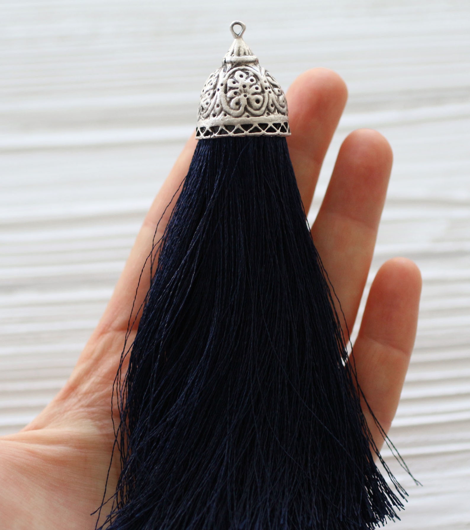 Extra Large Navy Silk Tassel With Rustic Silver Tassel Cap - Etsy