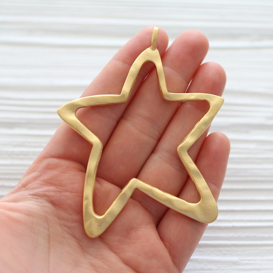 Gold Star Pendant, Celestial Pendant, Medallion Pendant, Matte Gold ...