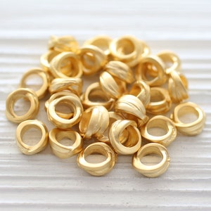10pc Matte Gold Rondelle Beads, Large Hole Beads, Large Gold Metal Tube ...