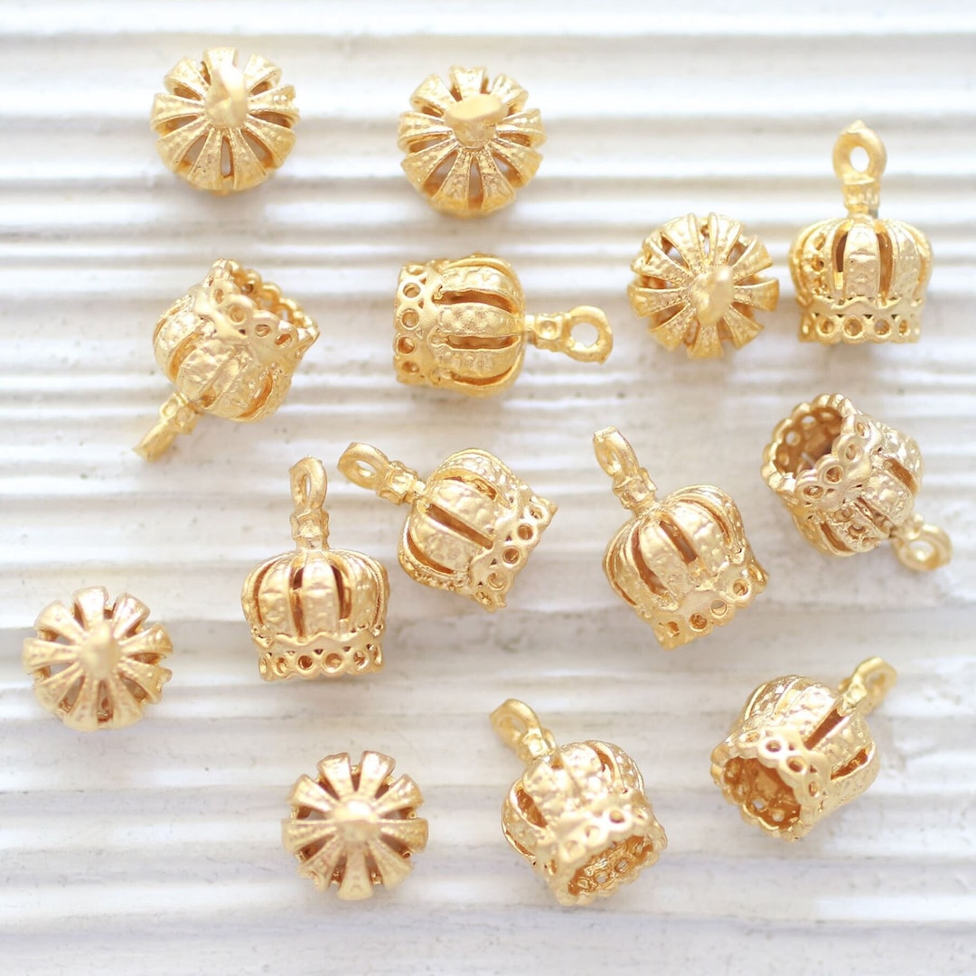 2pc Gold Crown Tassel Cap, Gold Bead Caps, Gold Bead Cones, Gold End ...