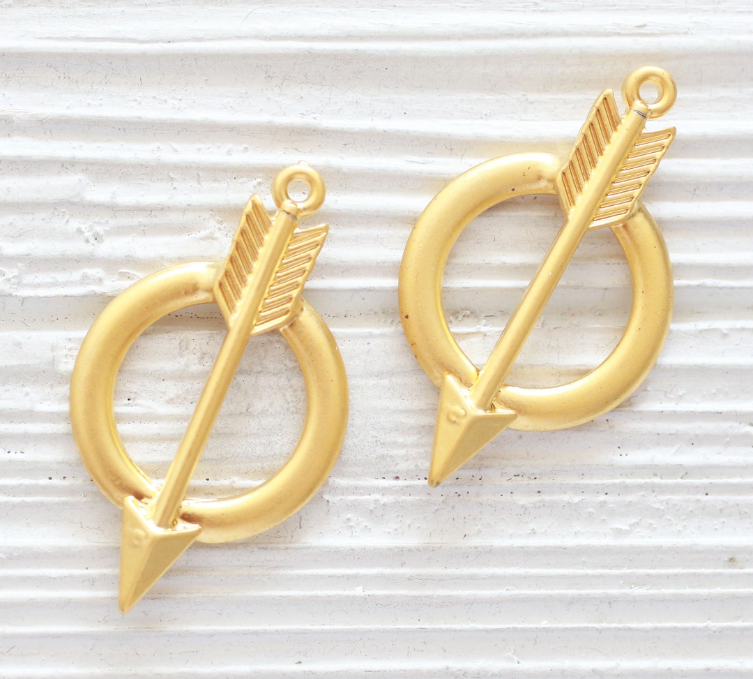 2pc Arrow Pendant Gold, Arrow in Circle, Stick Pendant, Arrow Dangle ...
