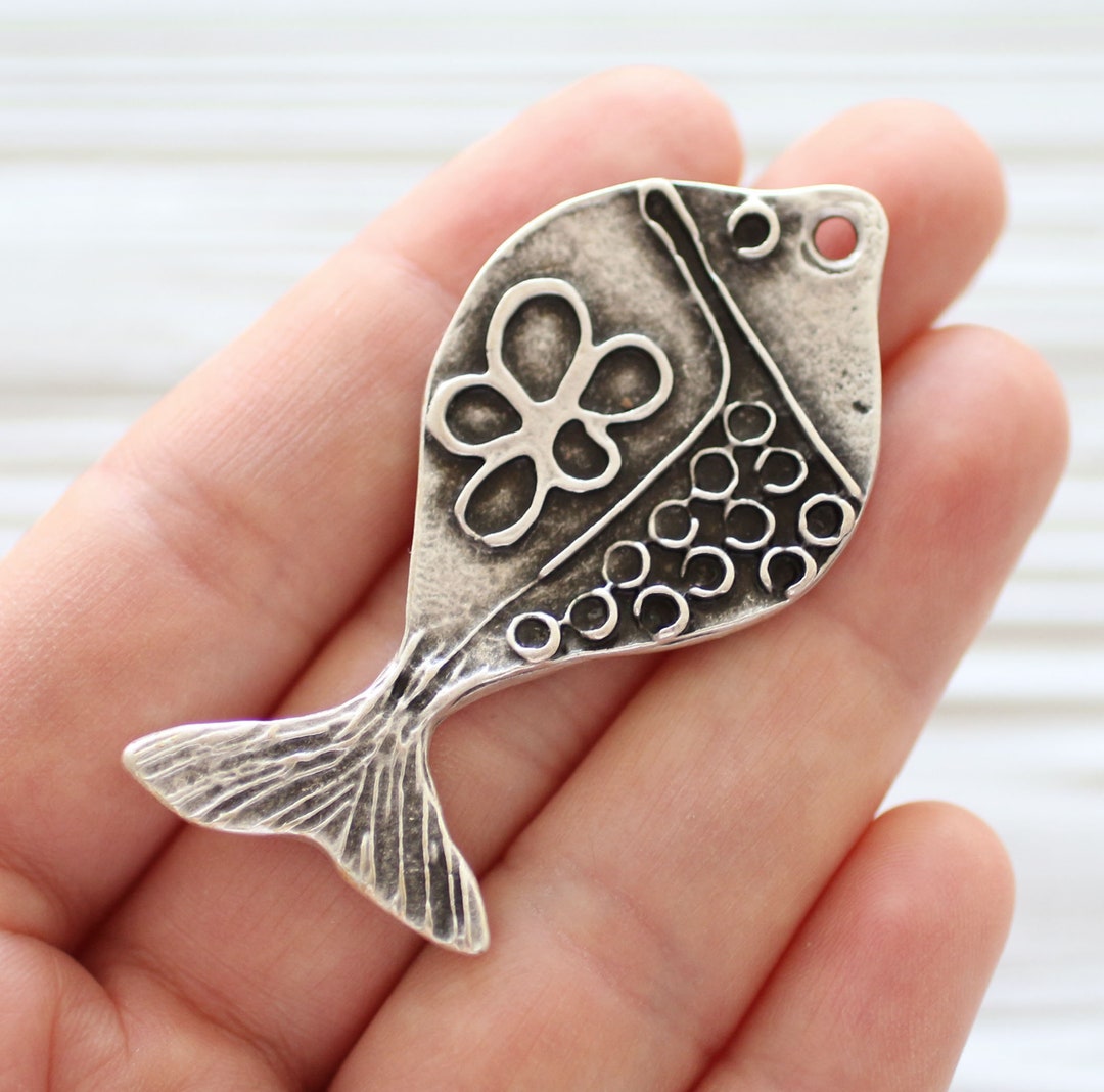Sea Pendant, Fish Pendant Silver, Abstract Pendant, Big Fish, Large ...