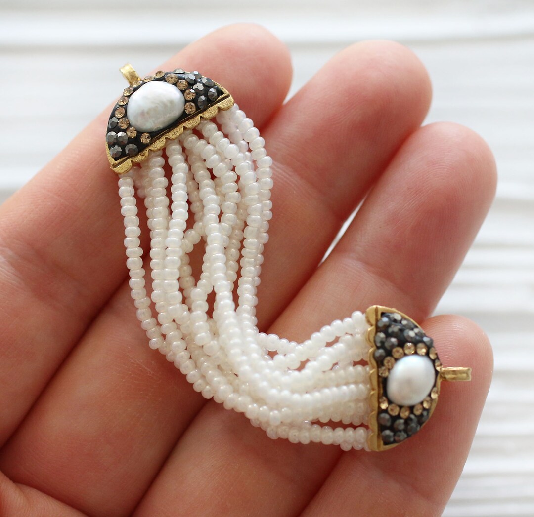 Pearl Connector, Pave Connector With Pearls, Ivory Beaded Pendant ...