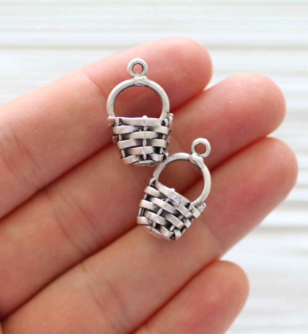 4pc Craft Charms, Large Basket Charms Silver, Necklace Charm Pendant ...
