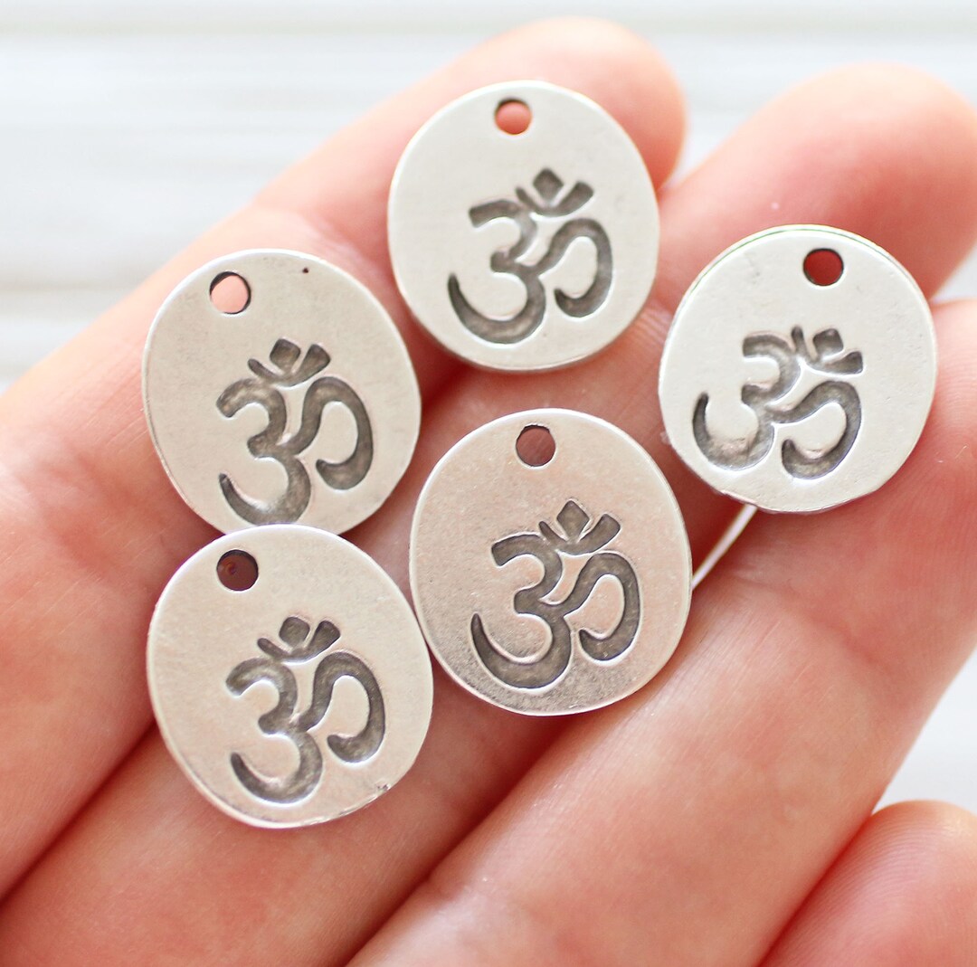 5pc Om Charm Silver, Om Symbol, Round Om Charms, Large Metal Beads ...