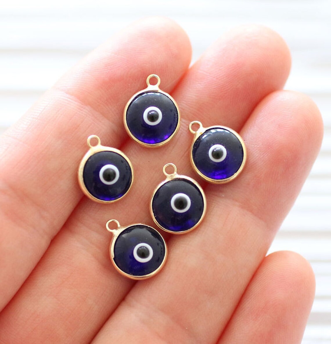 5pc Navy Blue Evil Eye Pendant, Good Luck Charm, Evil Eye Charm ...