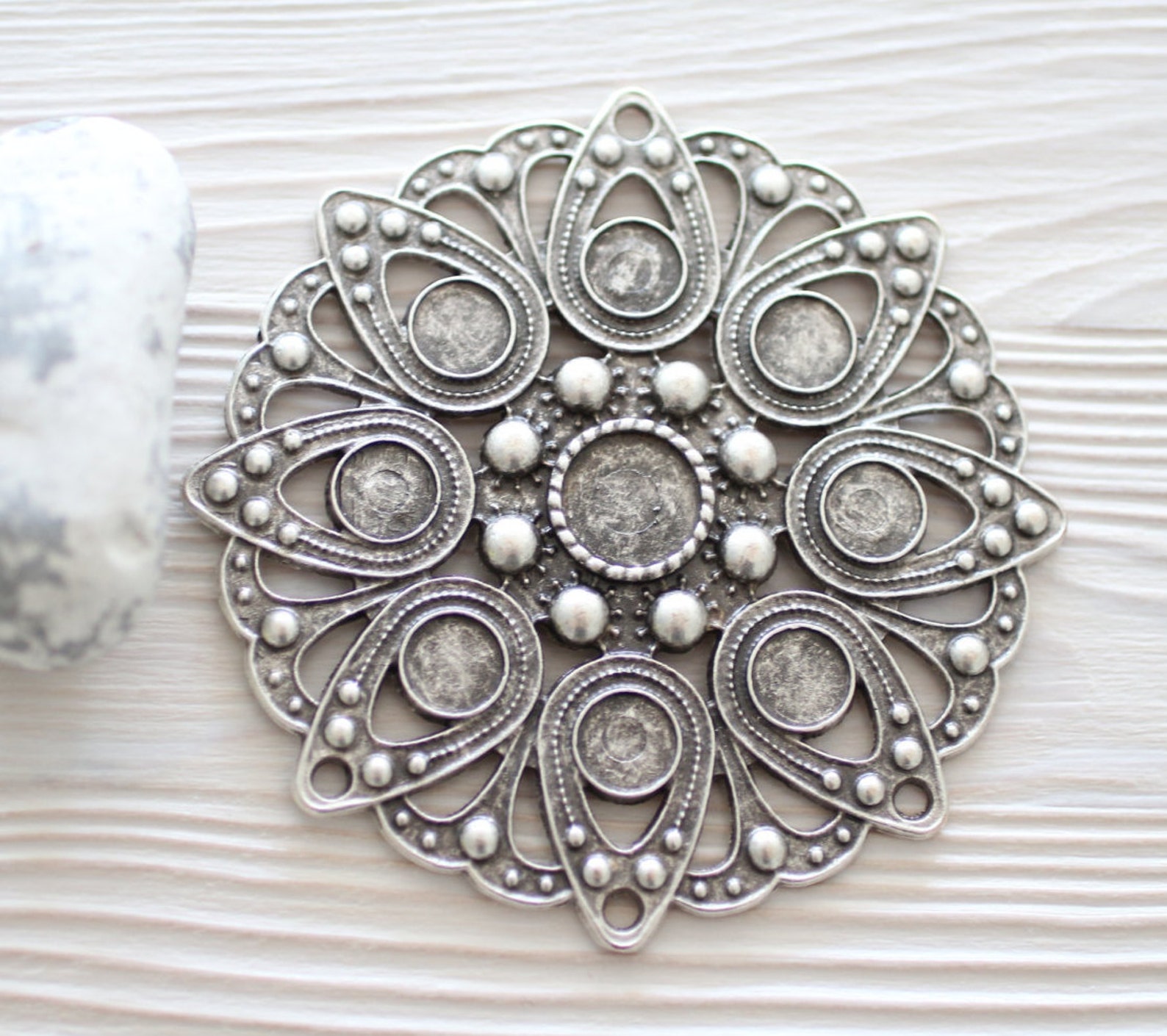 Large Silver Pendant, Multi Strand Connector Pendant, Focal Antique ...