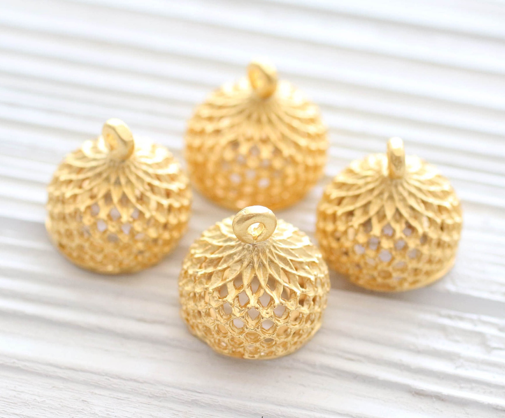 Large gold filigree tassel cap, gold caps for beaded tassels, bead ...
